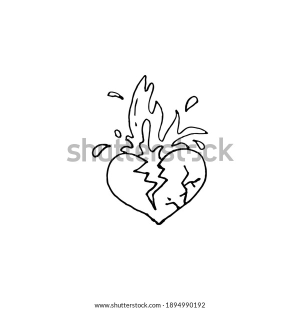Heart Cracks Fire Sketch Vector Illustration Stock Vector (Royalty Free ...