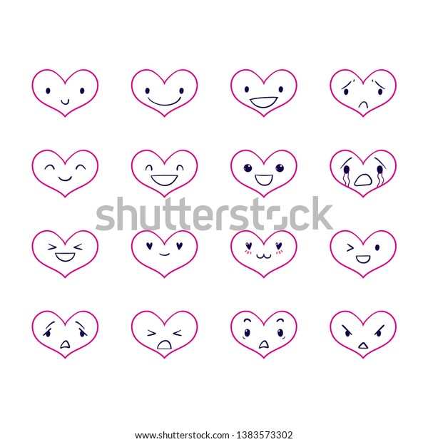 Heart Emoticons Different Emotions Vector Set Stock Vector (Royalty ...