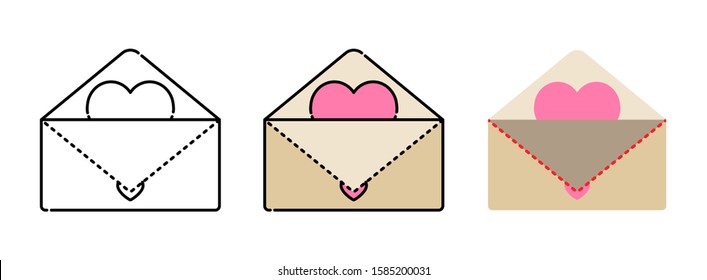 Heart Envelope Icon Set Isolated On Stock Vector (Royalty Free ...