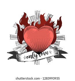 Heart Flame Vector Drawing Sketch Black 스톡 벡터(로열티 프리) 1283993935 ...