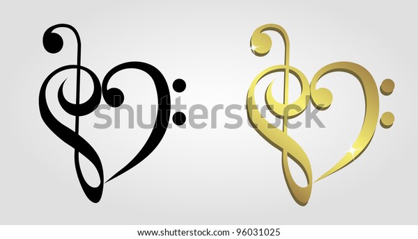 Heart Formed Treble Clef Bass Clef: เวกเตอร์สต็อก (ปลอดค่าลิขสิทธิ์ ...