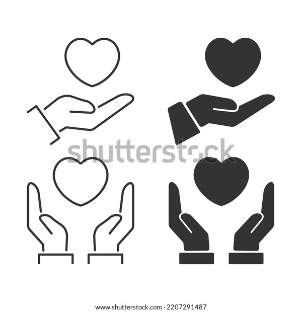 Heart Hand Icons Set Hands Holding Stock Vector Royalty Free