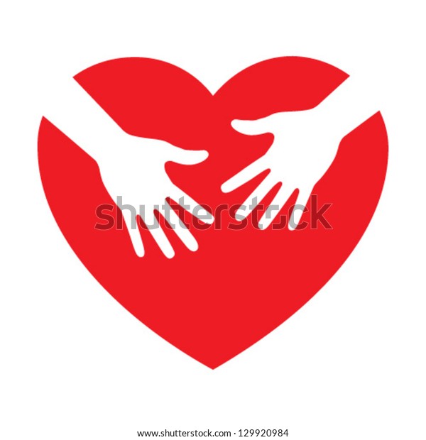 heart icon with caring hands, vector logo