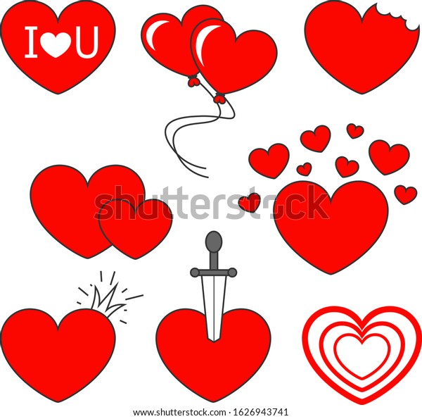 Heart Icon Set Isolated On White Stock Vector (Royalty Free) 1626943741 ...