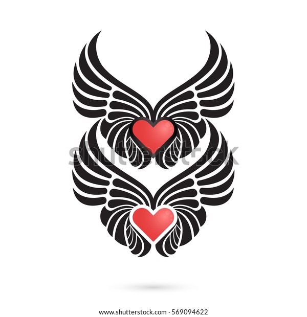 Heart Logo Angel Wings On Backgroundhappy 스톡 벡터(로열티 프리) 569094622