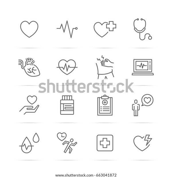 heart and pulse vector line icons, minimal pictogram design, editable ...