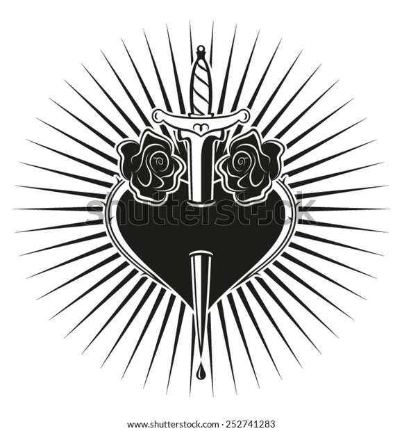 Heart Roses Heart Roses Dagger Tattoo Stock Vector (Royalty Free ...