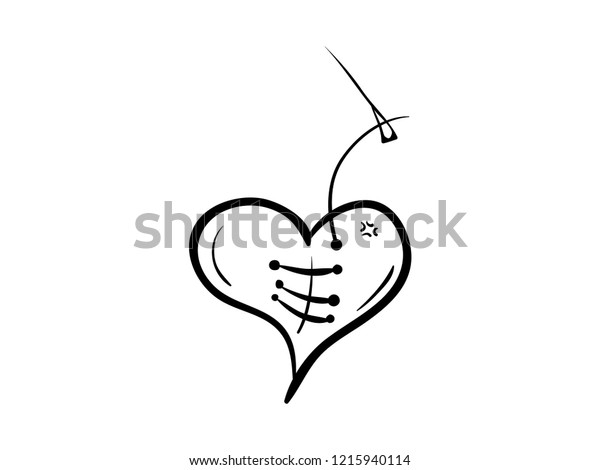Heart Sewn Thread Needle Outline Drawing Stock Vector (Royalty Free ...