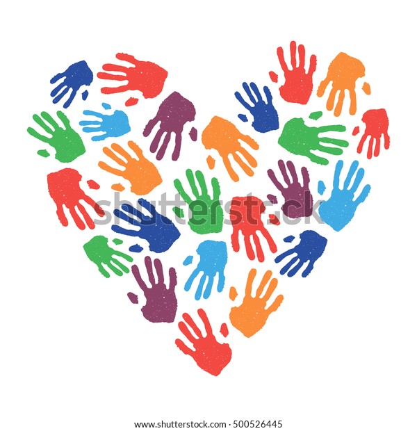 Heart Shape Formed Colorful Hand Prints : image vectorielle de stock ...