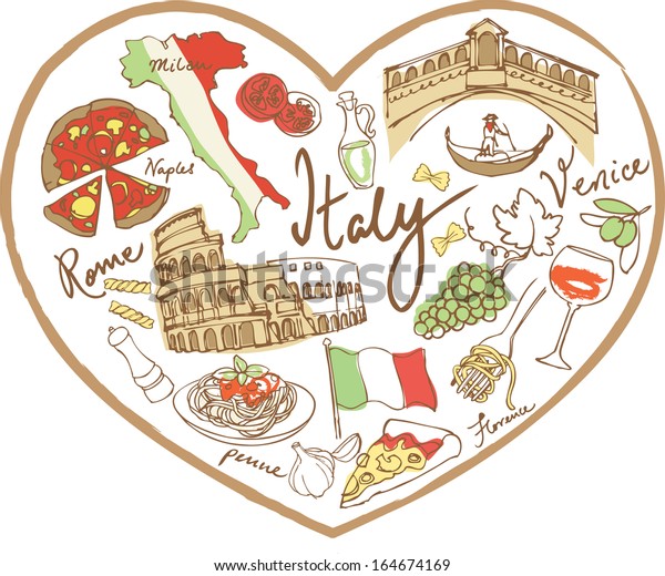 Heart Shape Italy Vector Icons Stock Vector (Royalty Free) 164674169