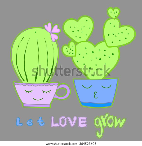 Heart Shaped Cactus Pot Lovely Cacti Stock Vector (Royalty Free ...