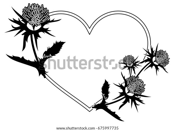 Heart Shaped Decorative Frame Thistle Silhouette Stock Vector (Royalty ...