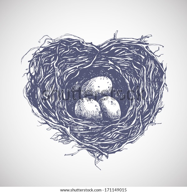 Heart Shaped Nest Eggs Hand Drawn Stock Vector (Royalty Free) 171149015 ...