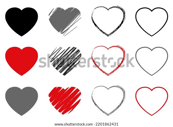 Heart Symbol Set Isolated White Background Stock Vector (Royalty Free ...