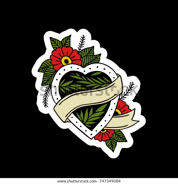 Heart Traditional Tattoo Flash Stock Vector (Royalty Free) 747349084