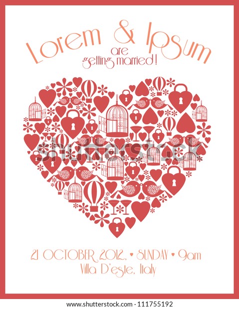 Heart Wedding Invitation Template Stock Vector (Royalty Free) 111755192