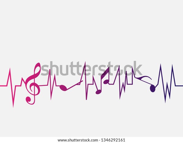 Heartbeat pulse line music with notes and clef. Black G-clef and music ...