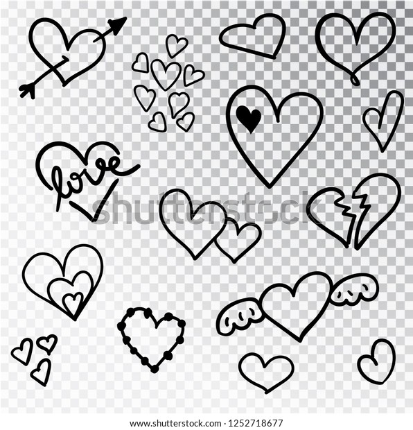 Hearts Hand Drawn Set Isolated Design Stock Vector (Royalty Free ...