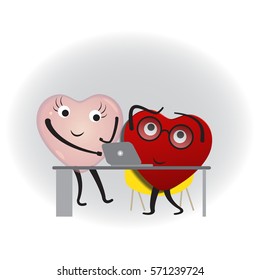 Hearts Work Computer Office Business Characters Stock Vector (Royalty ...