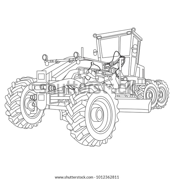 Heavy Black White Outline Machines Excavators Stock Vector (Royalty ...