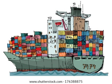 Heavy Loaded Container Ship Cartoon Stock Vector (Royalty Free ...