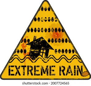 Heavy Rain Warning Signclimate Change Inundation Stock Vector (Royalty ...