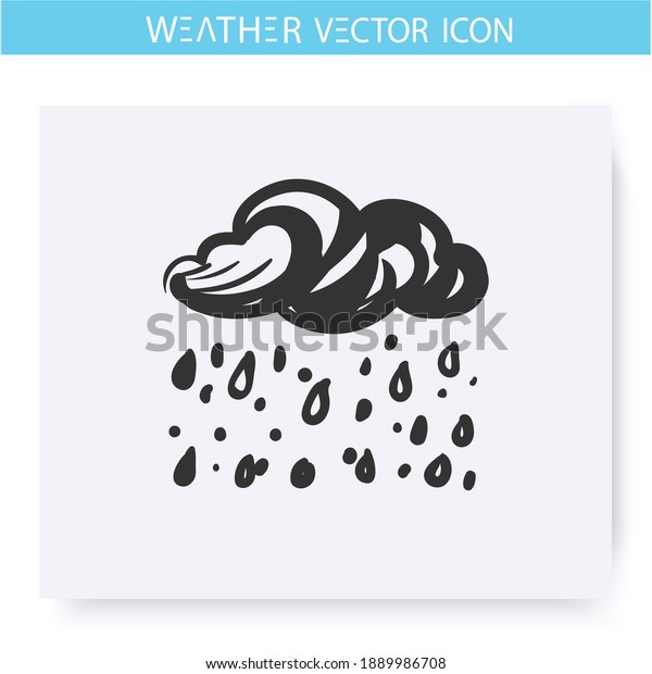 Heavy shower icon. Hand drawn sketch. Heavy rain. Cloud with raindrops ...