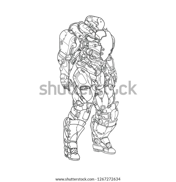 Heavy Space Suit Combat White Outline Stock Vector (Royalty Free ...