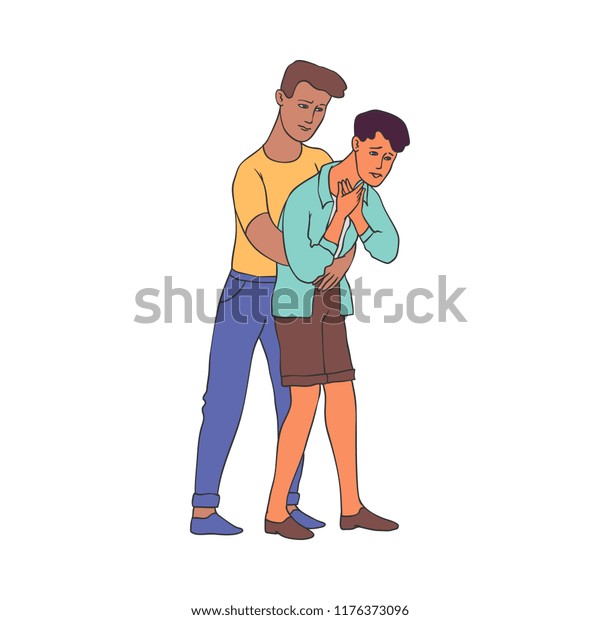 Heimlich Maneuver Vector Illustration Young Man: immagine vettoriale ...