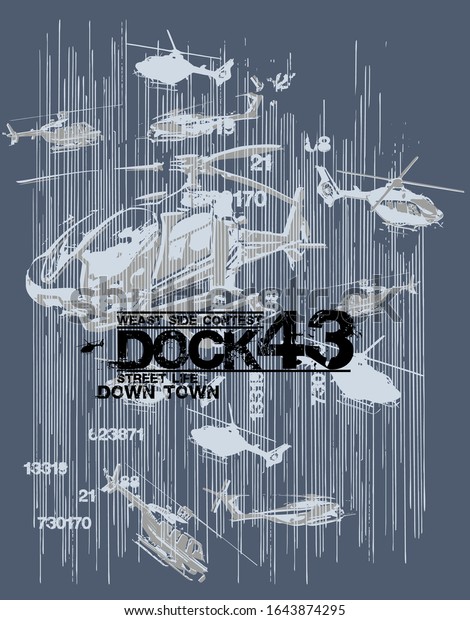 Helicopter Illustration Typography Artwork Vector Stock Vector (Royalty ...