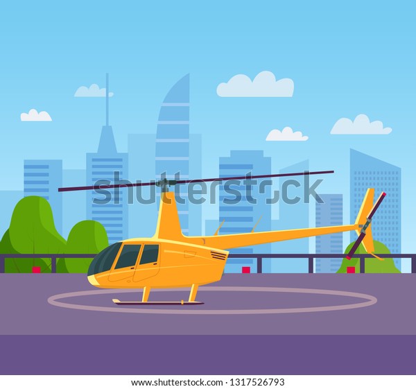 Helicopter On Helipad Building Rooftop Vector Stock Vector (Royalty ...