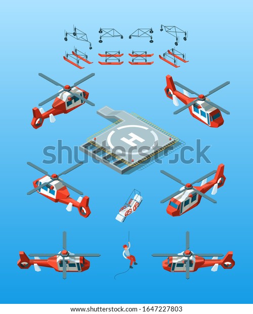 Helipads Helicopter Isometric Vector Civil Aviation Stock Vector ...