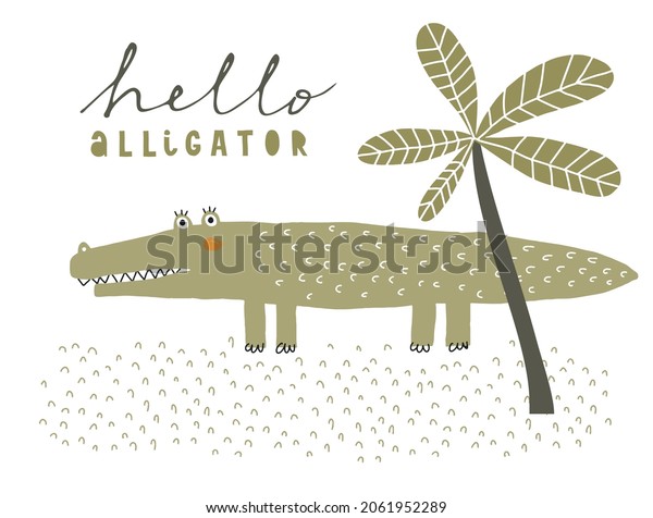 Hello Alligator Cute Nursery Vector Art Stock Vector (Royalty Free ...