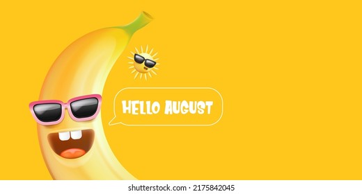 Hello August Horizontal Banner Cartoon Sun Stock Vector (Royalty Free ...