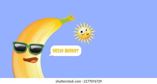 Hello August Horizontal Banner Cartoon Sun Stock Vector (Royalty Free ...