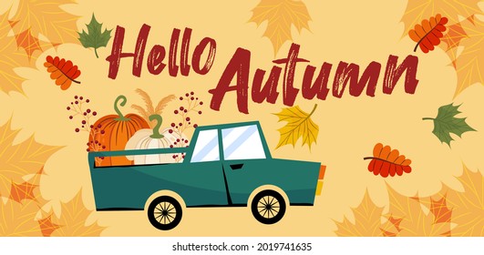 Hello Autumn Banner Greeting Card Autumn Stock Vector Royalty Free