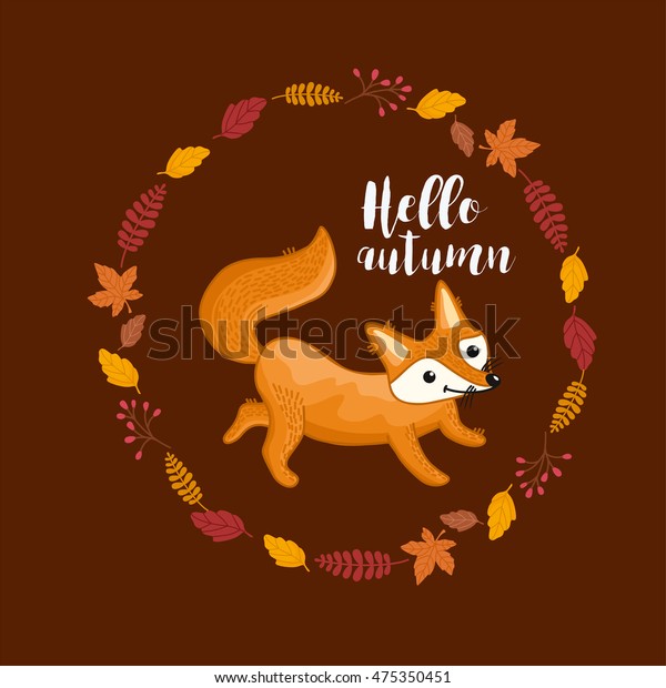 Hello Autumn Cartoon Illustration Fall Leaves Stock Vector (Royalty ...