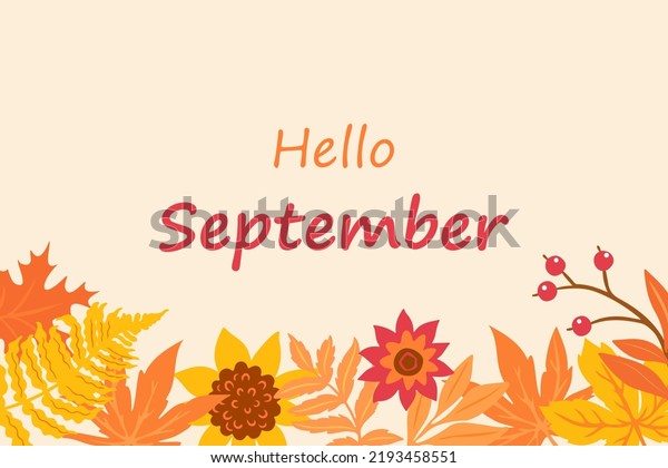 Hello Autumn Poster Foliage Hello September Stock Vector (Royalty Free ...