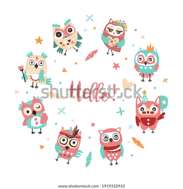 Hello Banner Template Cute Colorful Hand Stock Vector (Royalty Free ...