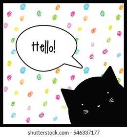 Hello Cat Character Greeting Card Background Stock Vector (Royalty Free ...