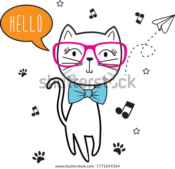 Hello Cute Cat Illustration Tshirt Other Stock Vector (Royalty Free ...