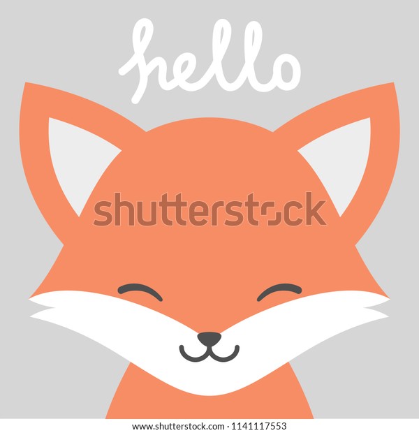 Hello Cute Fox Character Vector Design, greeting card, invitation with ...