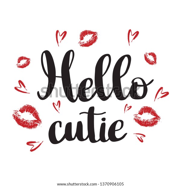 Hello Cutie Hand Drawn Lettering Quote Stock Vector (Royalty Free ...