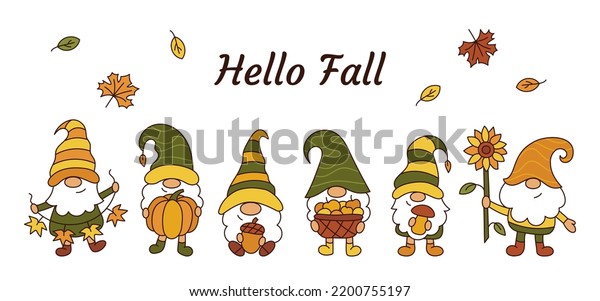 Hello Fall Cute Autumn Gnomes Banner Stock Vector (Royalty Free ...