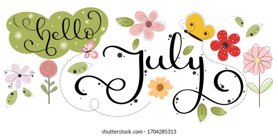 Hello July July Month Vector Flowers Stock Vector (Royalty Free) 1704285313
