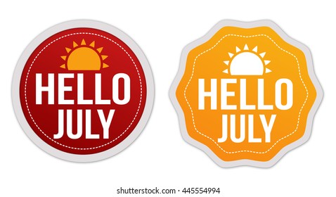 Hello July Stickers Set On White Stock Vector (Royalty Free) 445554994