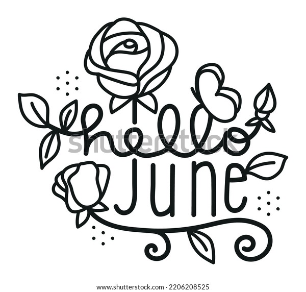 Hello June Roses Butterfly Vector Illustration Stock Vector (Royalty ...