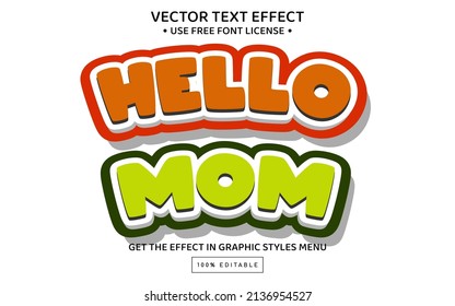 Hello Mom 3d Editable Text Effect Stock Vector (Royalty Free ...