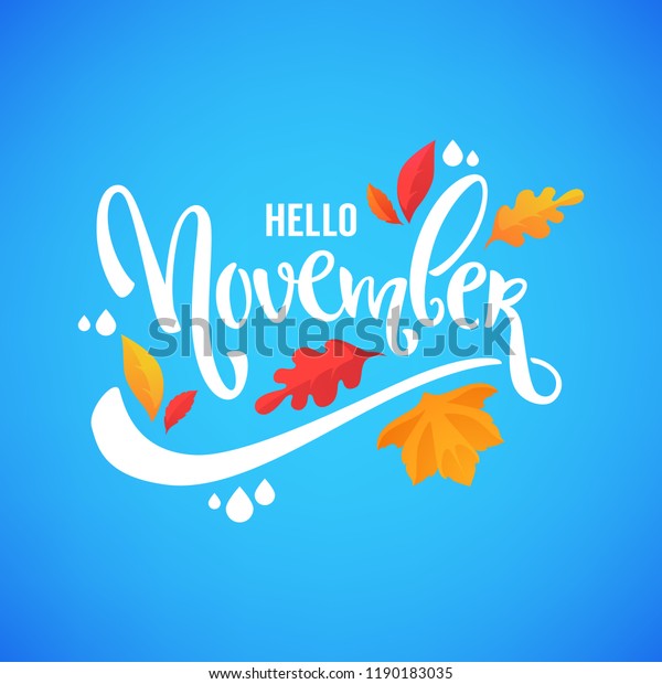 Hello November Bright Fall Leaves Lettering Stock Vector (Royalty Free ...