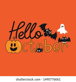 Hello October Halloween Text Cute Bats Stock Vector (Royalty Free ...